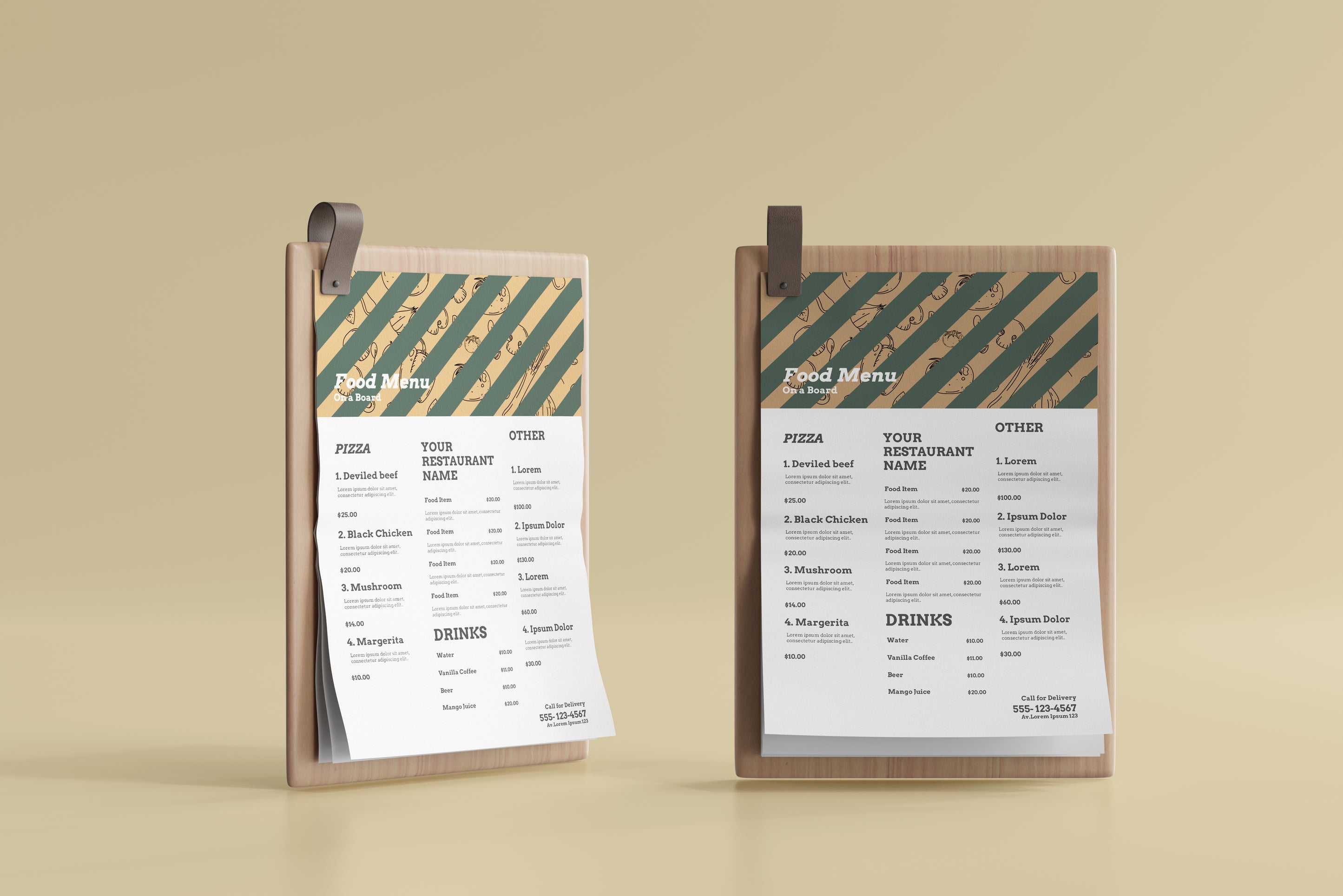 A4 Food Menu on a Wooden Board Mockups – PMVCH